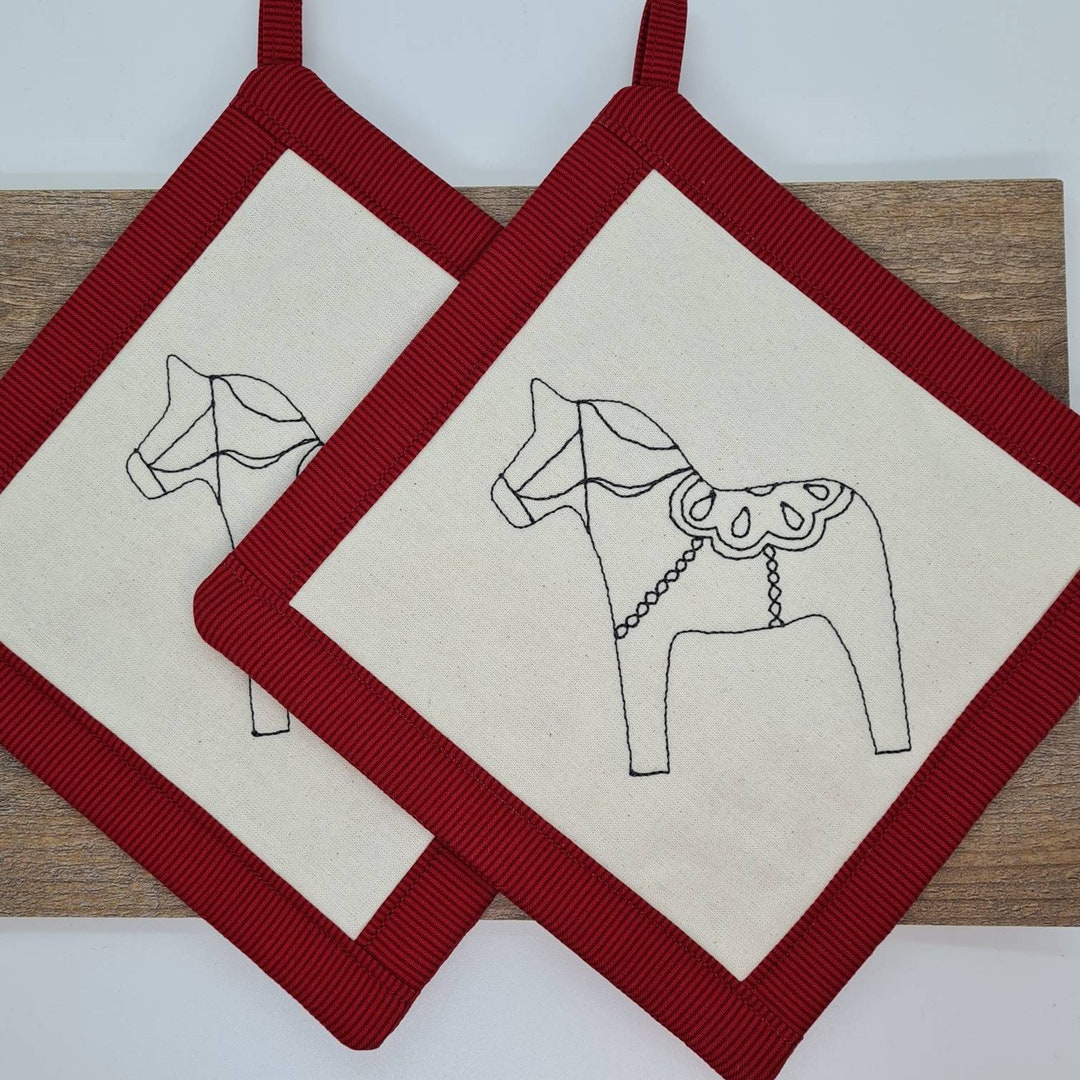 Potholders Dala Dala Horse Dala Horse Embroidered 2 Pieces - Etsy