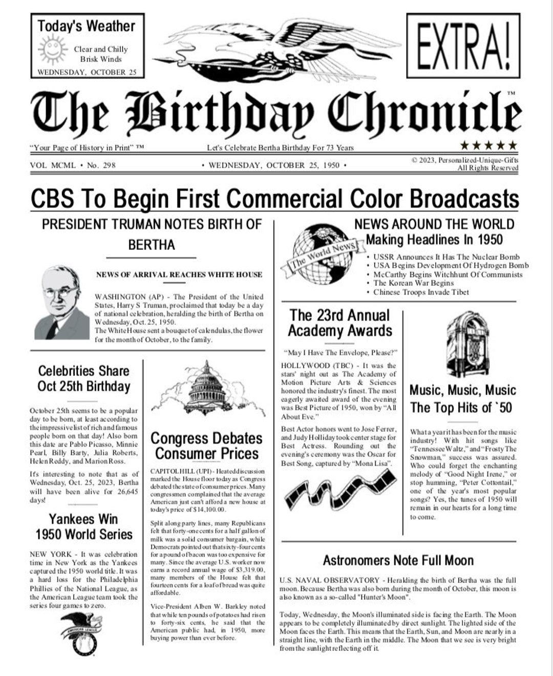 Personalized Birthday Chronicle Newspaper Gift (PDF Order) - Etsy