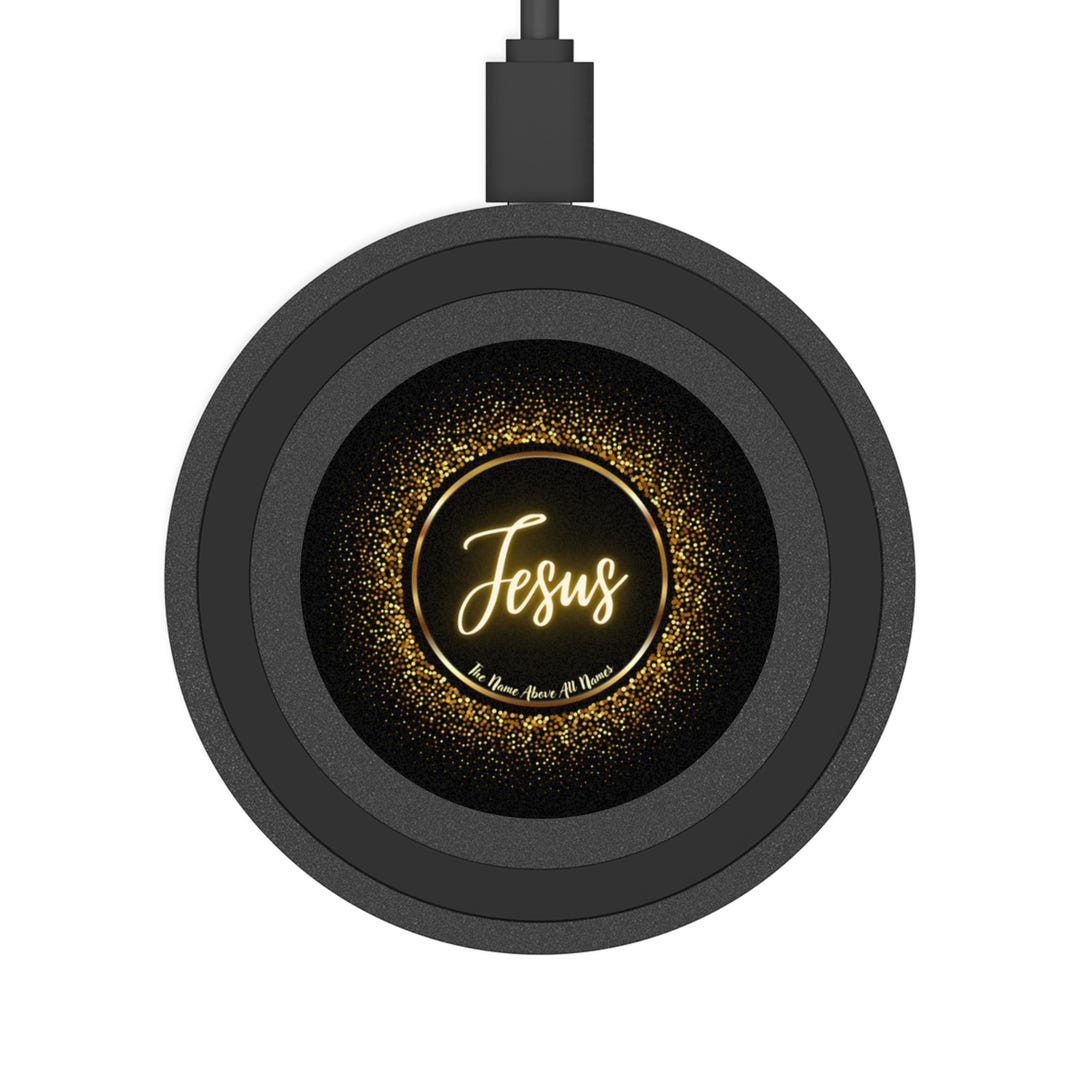 Wireless Charging Pad With Jesus Gold Sparkle Circle and Name Above All ...