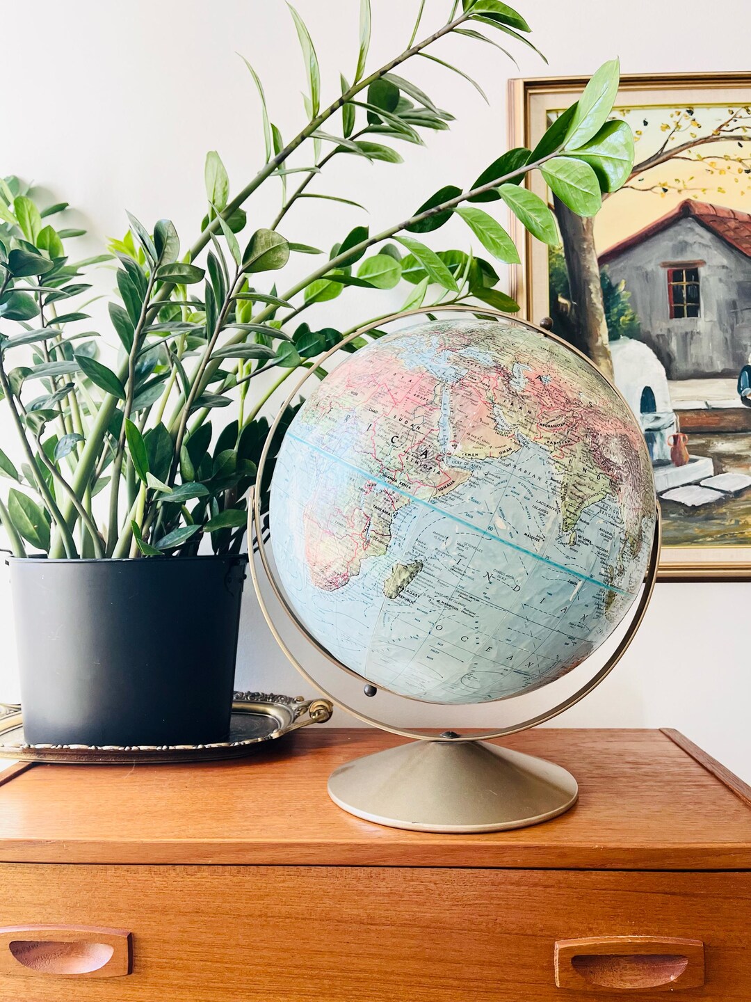 Vintage Globe, 1980s 12" Replogle Globe, Spinning Pedestal Globe, Semi ...