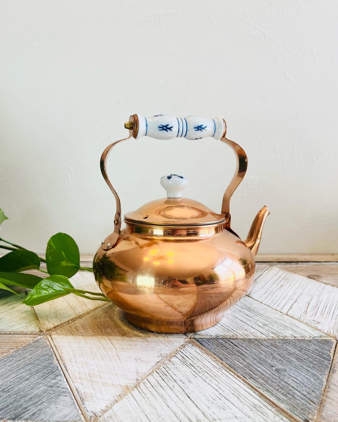 Vintage Copper Kettle | Antique Copper Tea Pot | Copper Home Decor | Tea Kettle Tea Pot, Blue ...