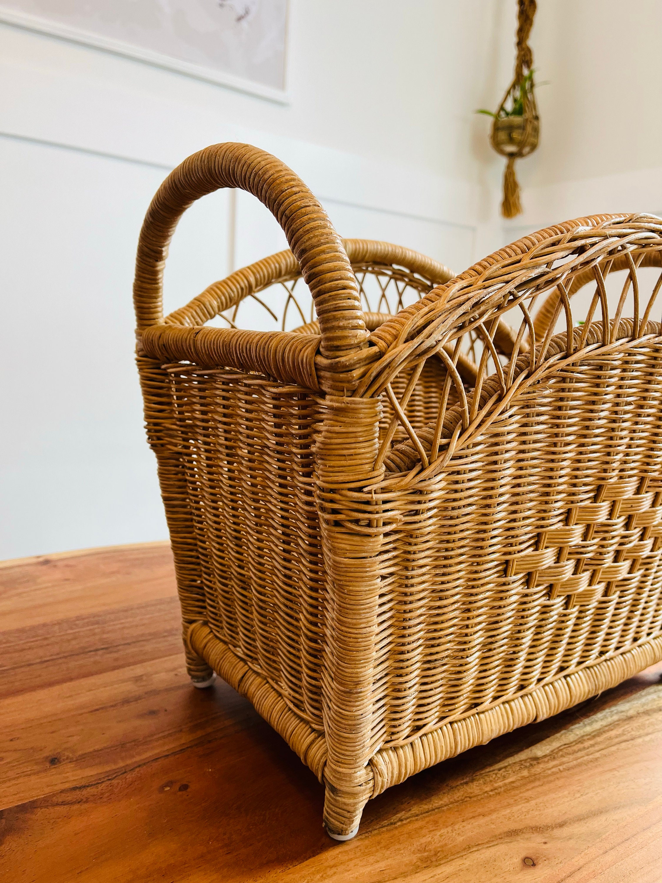 Vintage Wicker Magazine Holder Rattan Magazine Rack Vintage Rattan ...