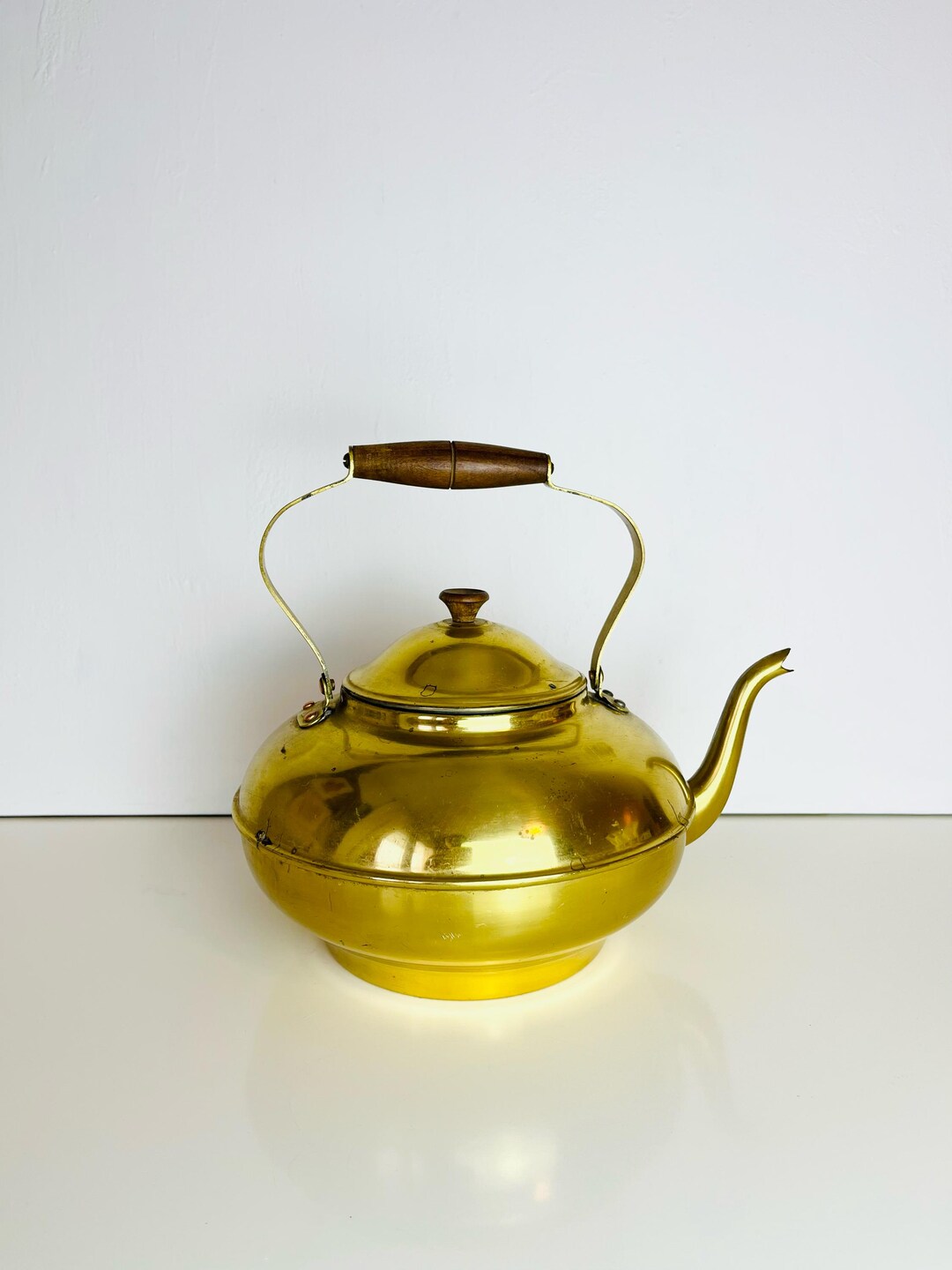 Vintage Brass Kettle | Mid Century Large Kettle With Wood Handle, MCM ...