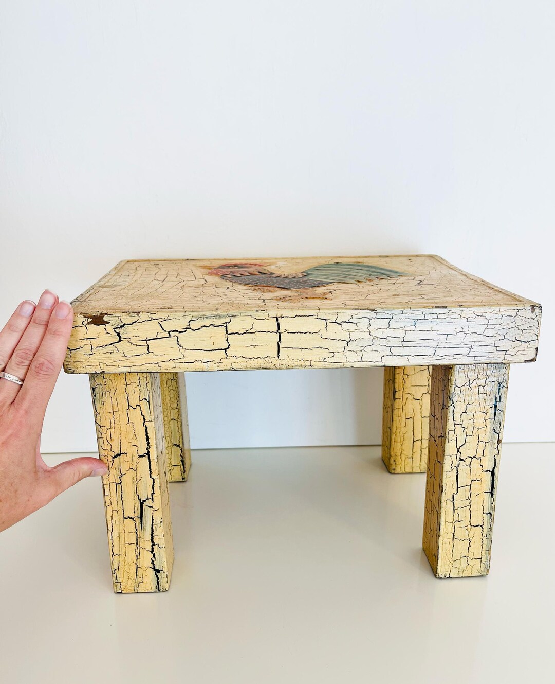 Vintage Wooden Stool Step Stool, Plant Stand, Small Stool With Rooster ...