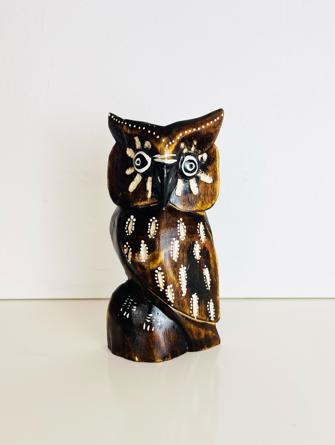 Vintage Hand Carved Wood Owl Statue | Owl Figurine | Wood Bird Statue ...