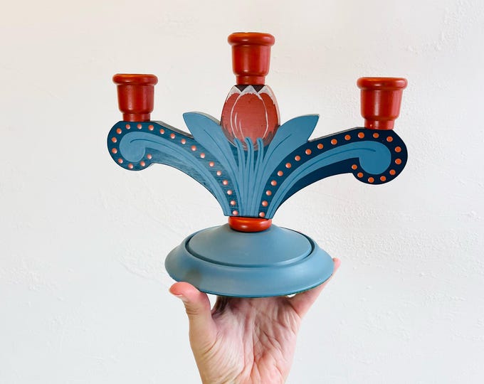 Vintage 70s Swedish Hand Painted Candelabra, Scandinavian Candle Holder ...