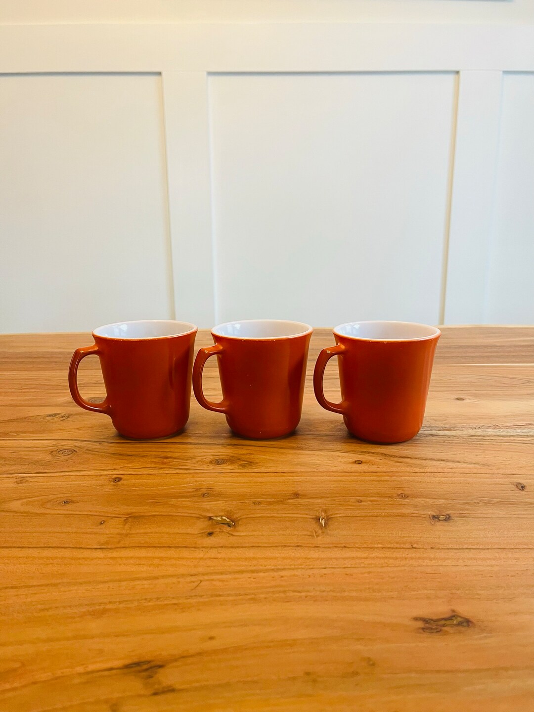 Vintage Pyrex Burnt Orange Mugs Set of 3 Milk Glass Pyrex Mugs Retro ...