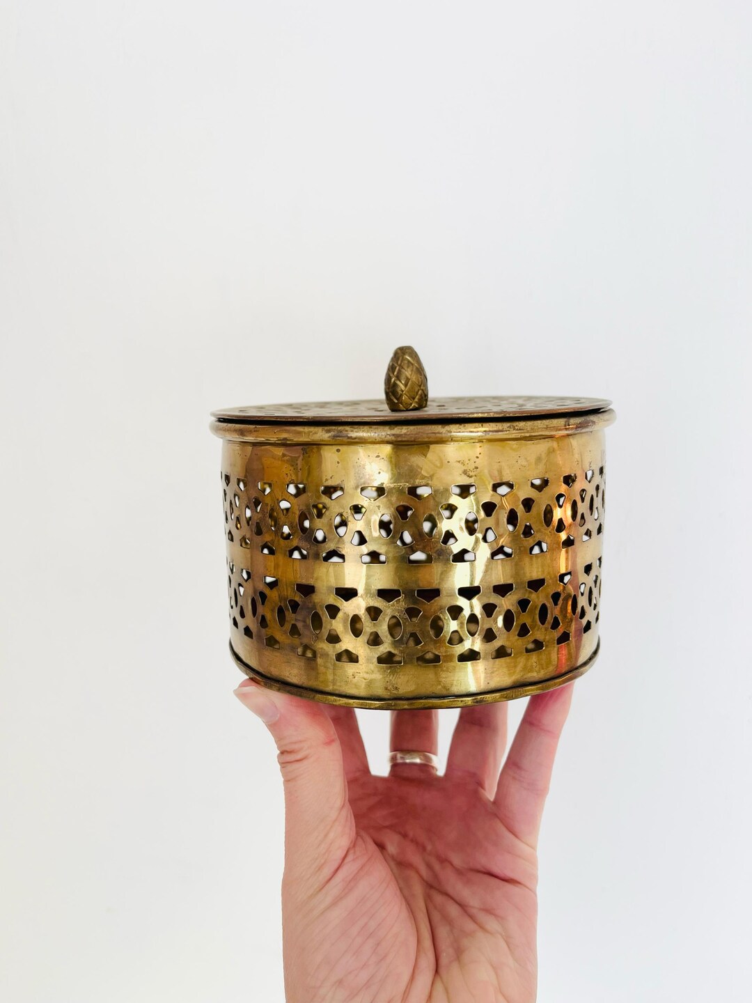 Vintage Brass Container With Lid Lidded Brass Canister, Round Brass Box ...