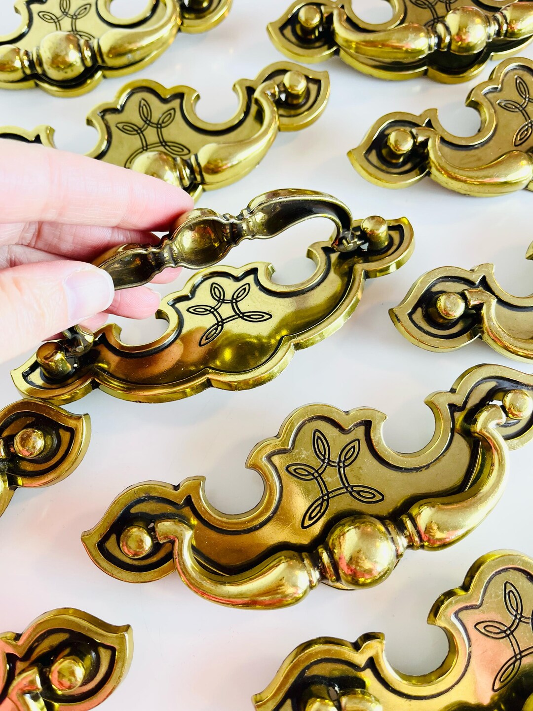 Vintage Brass Drawer Pulls Chippendale Bat Wing Style Hardware 3 Center ...