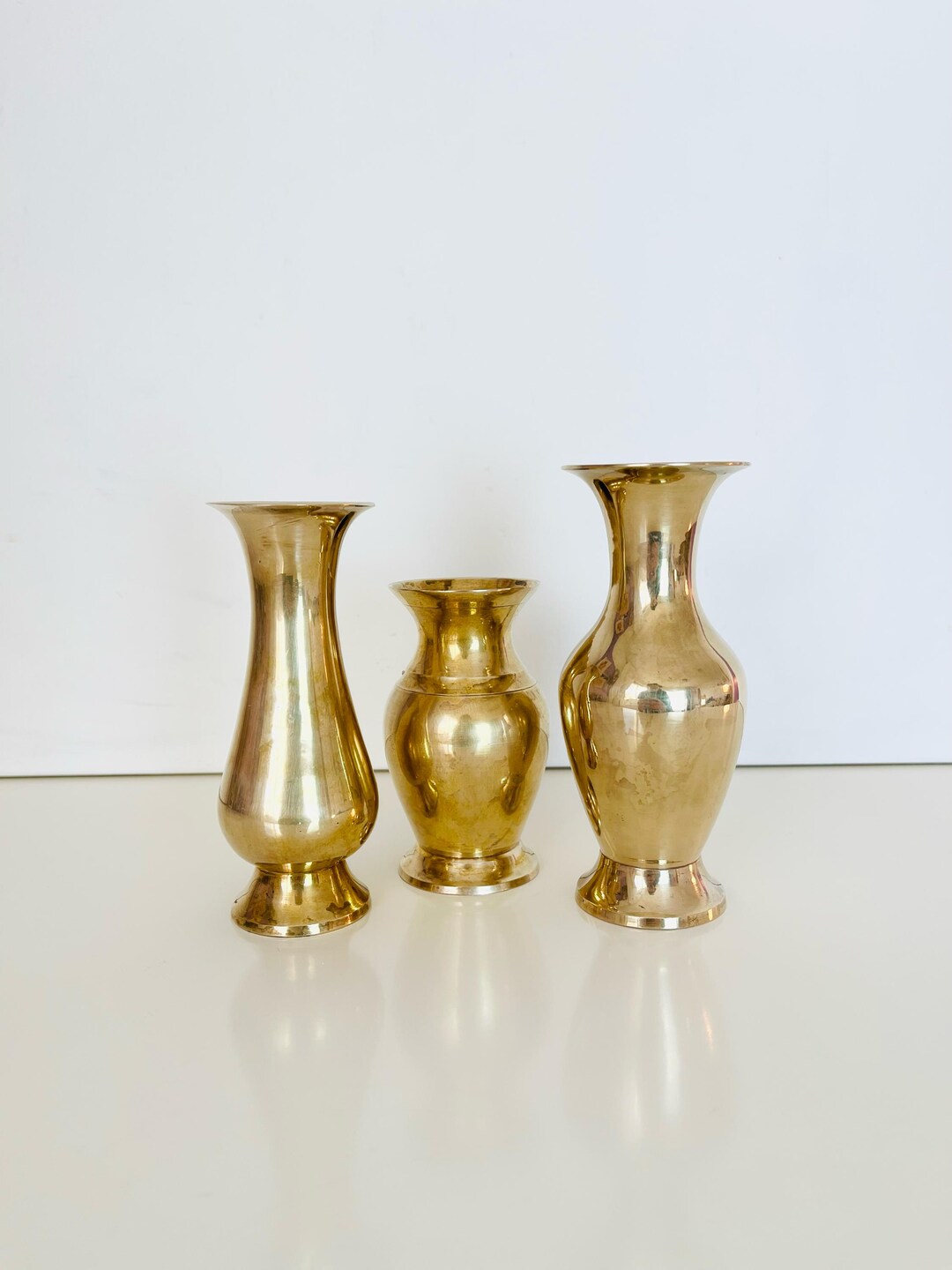 Vintage Set of Brass Vases | Set of 3 Brass Vase, Three Small Vases for ...