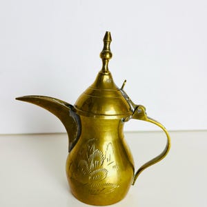 Vintage Brass Arabic Teapot Mini Etched Middle Eastern Turkish Coffee ...