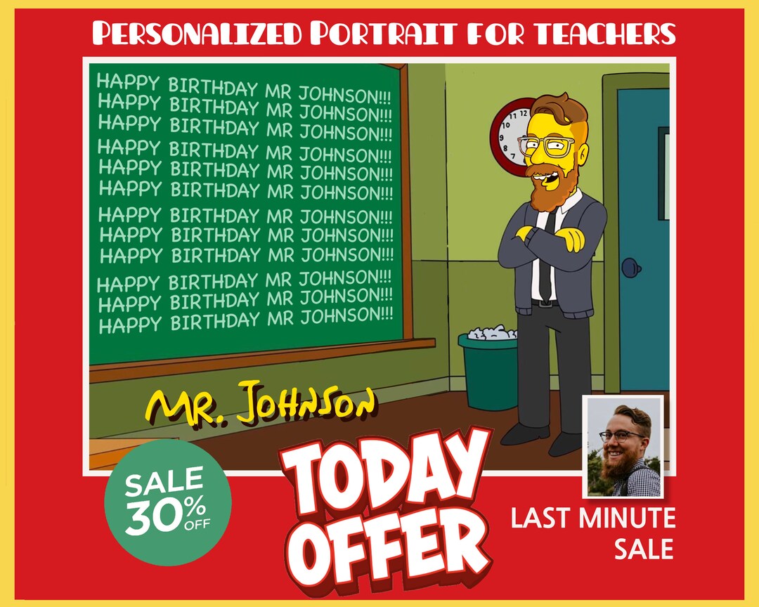 Teacher Cartoon, Custom Teacher Simpsons Portrait, Teacher Thank You ...