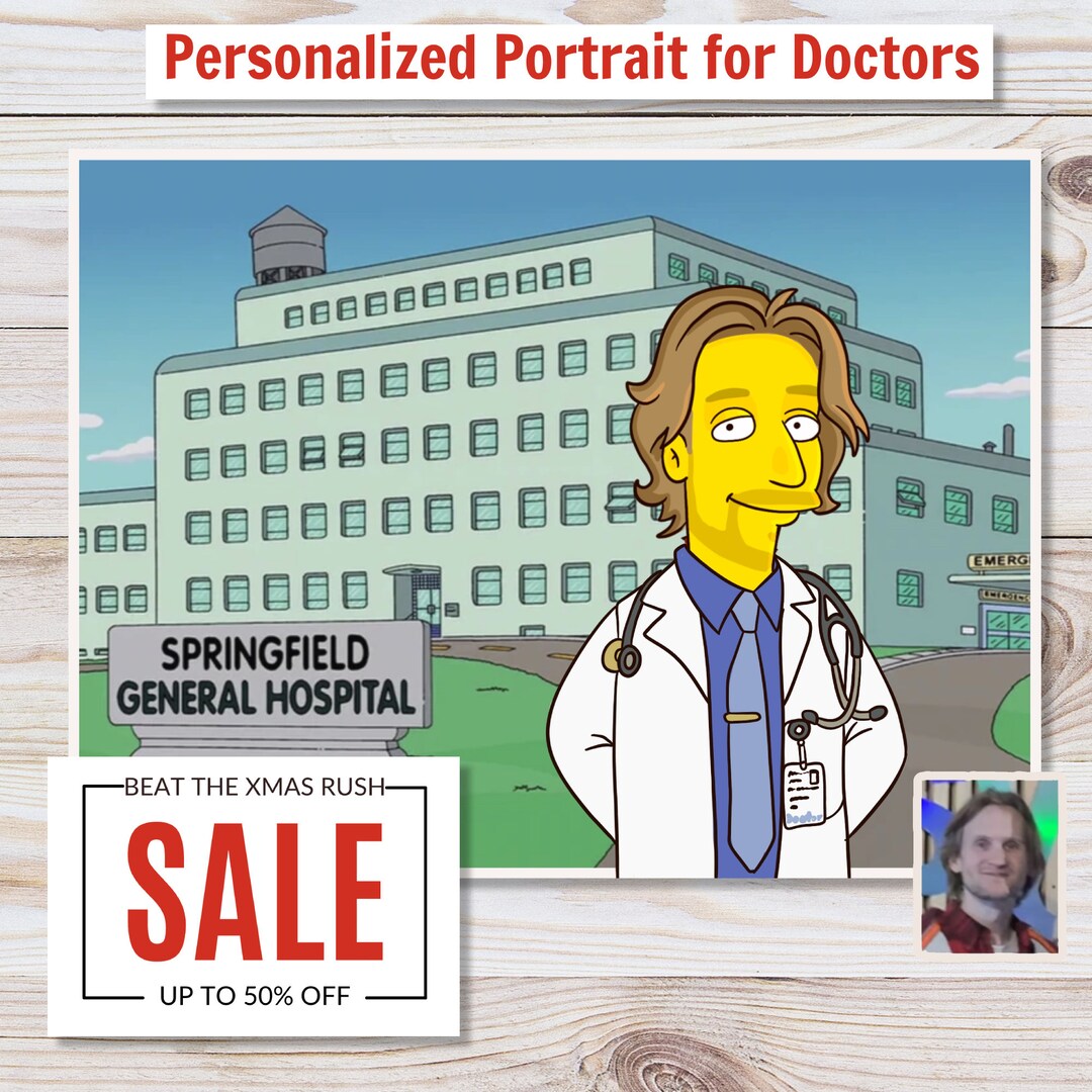 Custom Doctor Simpsons Portrait From Photo, Personalized Doctor Cartoon ...