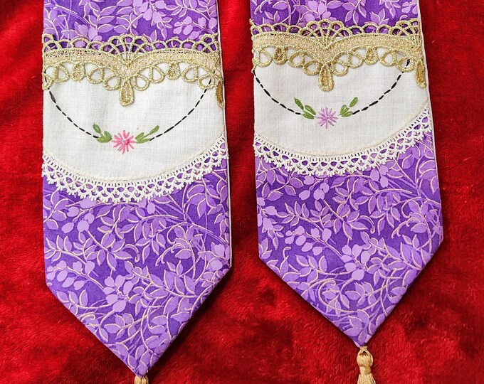 Pretty Minister's Stole Created From Purple Calico With Vintage Linens ...