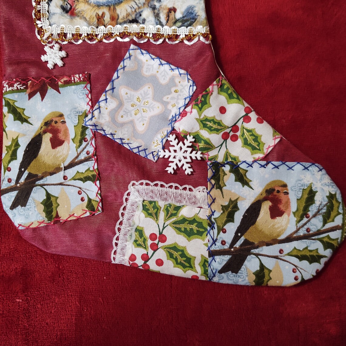 New Items Hand sewn crazy quilt Christmas stocking includes | Etsy