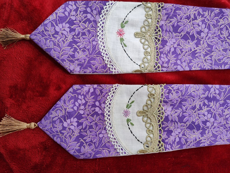 Pretty Minister's Stole Created From Purple Calico With Vintage Linens ...