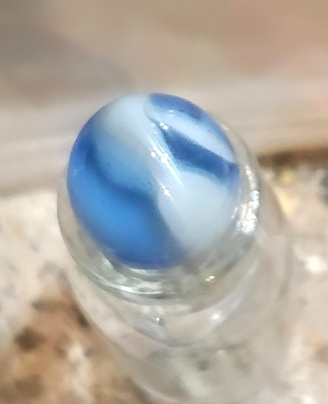 Vintage Vitro .57 Full Bloom Cornflower Blue Pearl White Cat Marble - Etsy
