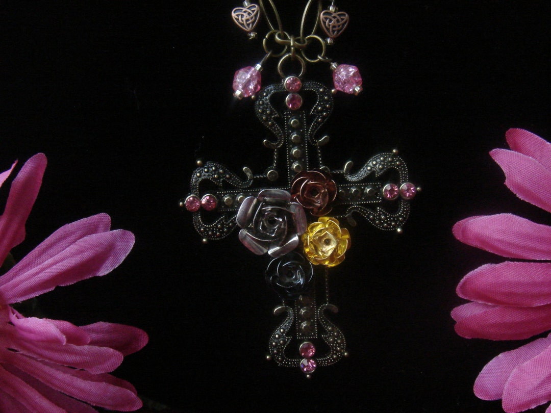 Victorian Style Necklace With Cross Pendant and Matching Earrings. - Etsy