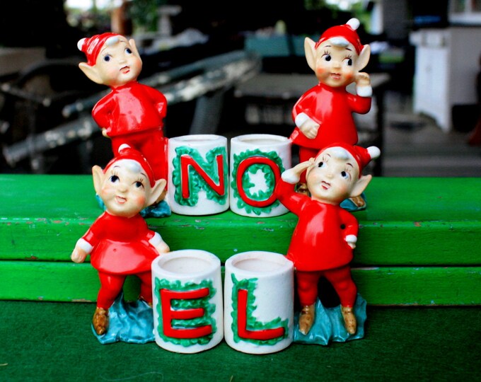 SOLD to Mrs. T HTF Vintage TMJ Noel Elf Elves Candle Holders - Etsy