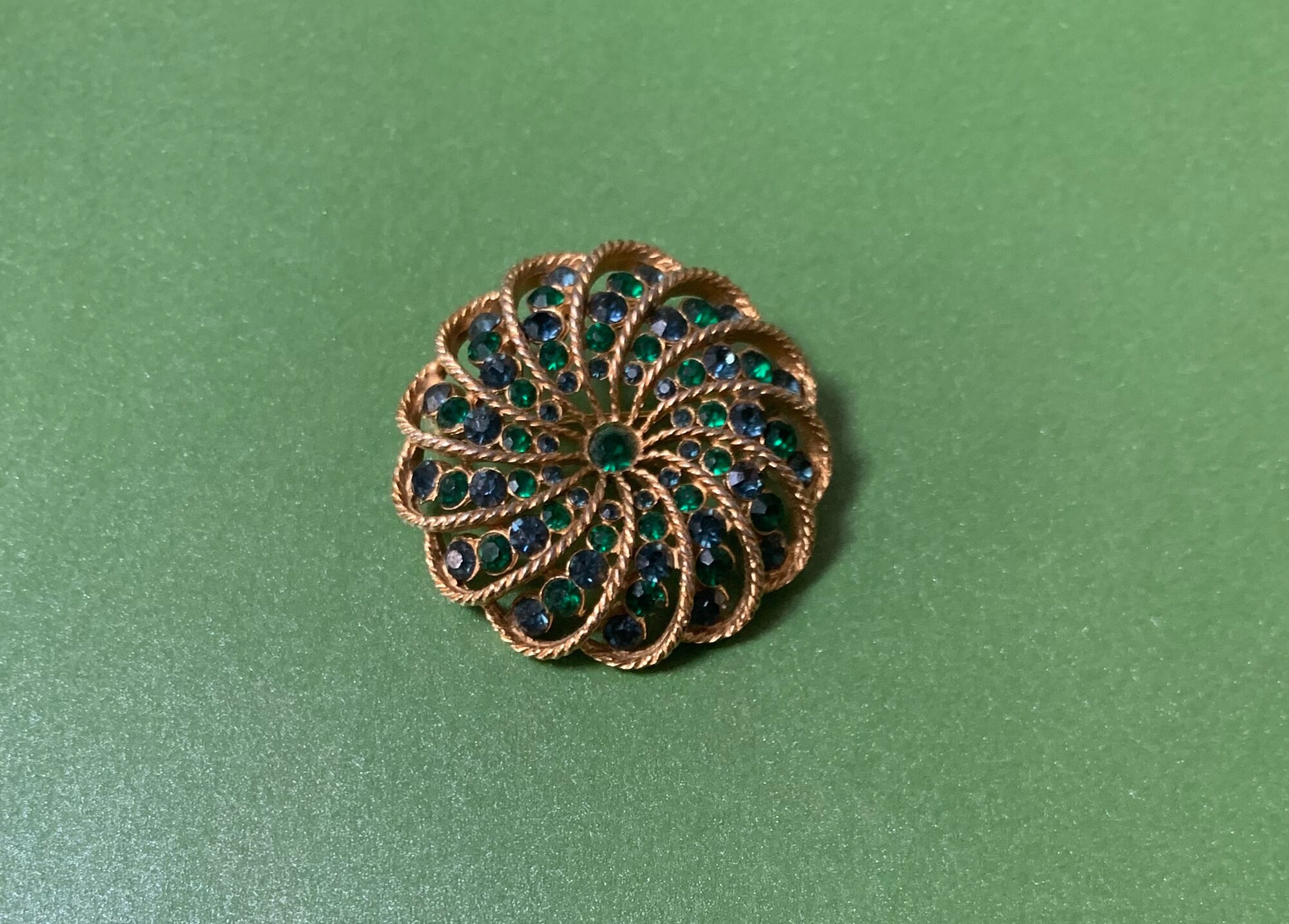 Blue Green Rhinestone Pinwheel Brooch Vintage - Etsy