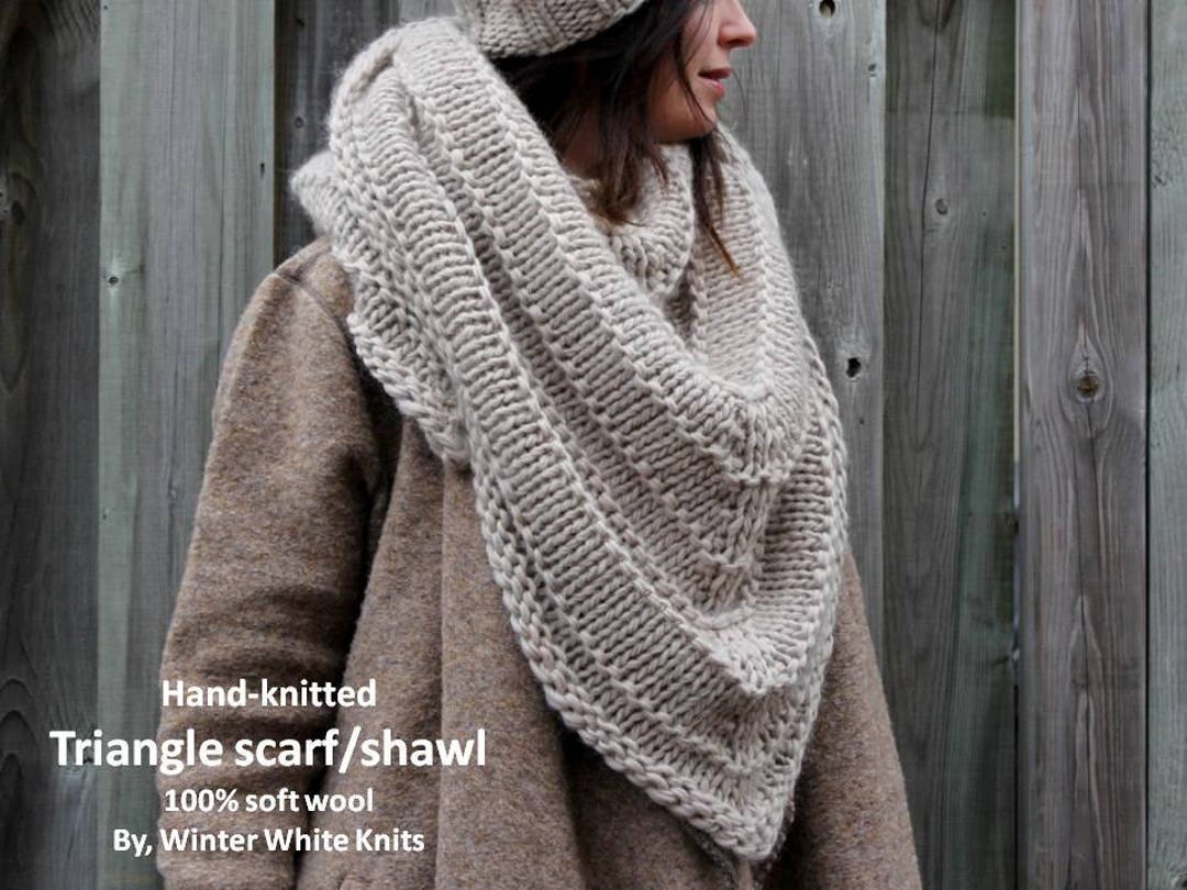 Big Wool Scarf, Triangle Scarf, Handmade for You Scarf, Wool Winter ...