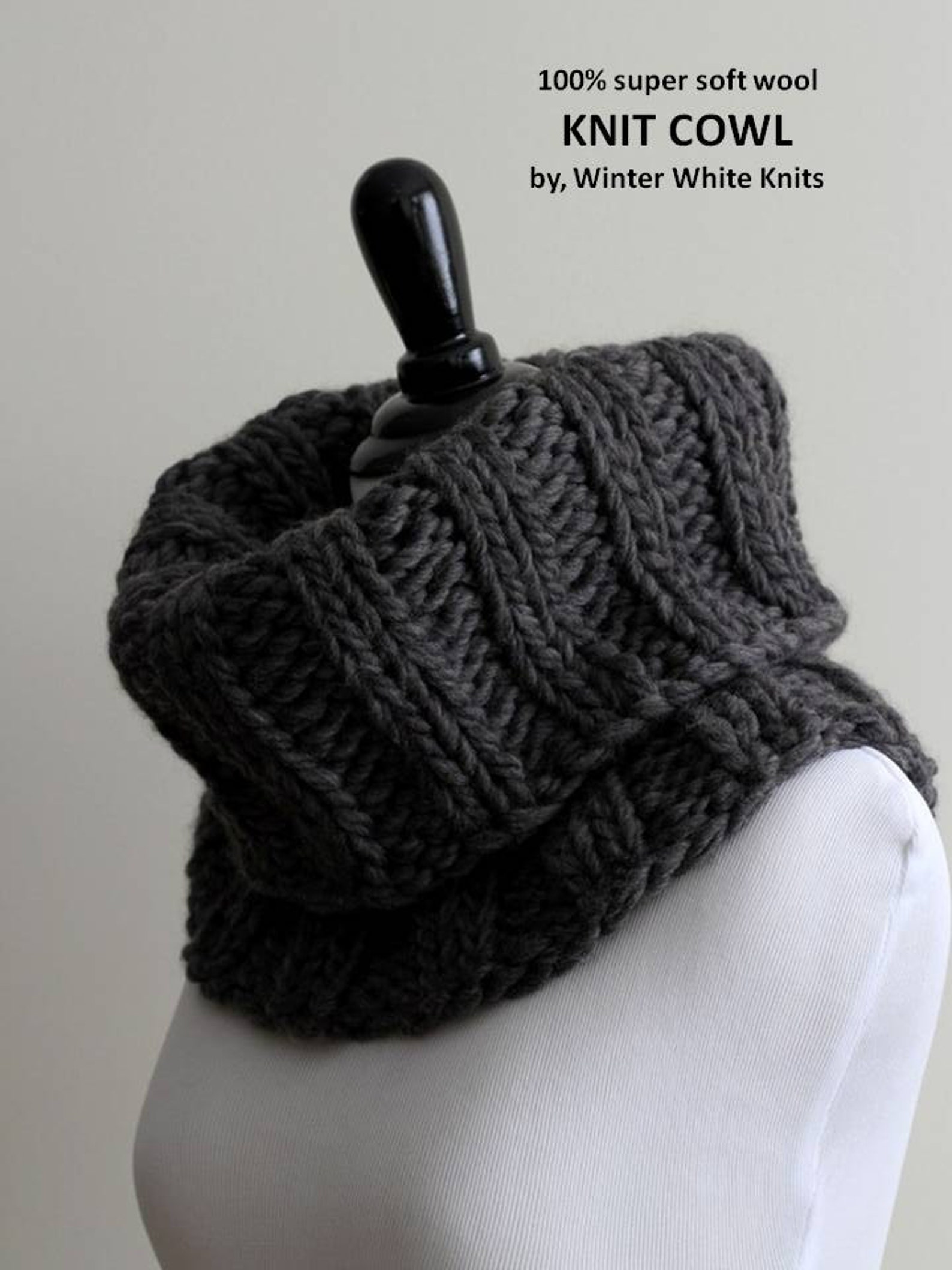 WOOL COWL Knit Cowl in Soft Wool Tube Scarf Dark Grey - Etsy