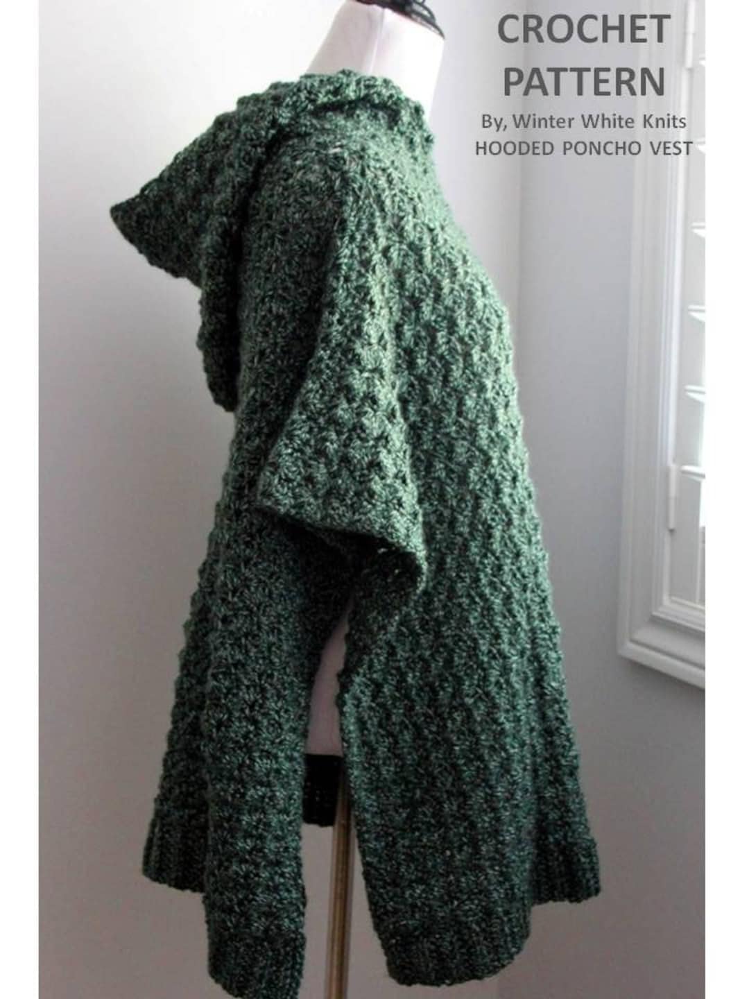 Crochet Poncho Pattern, Crochet Hooded Poncho Vest Pattern, Crochet ...