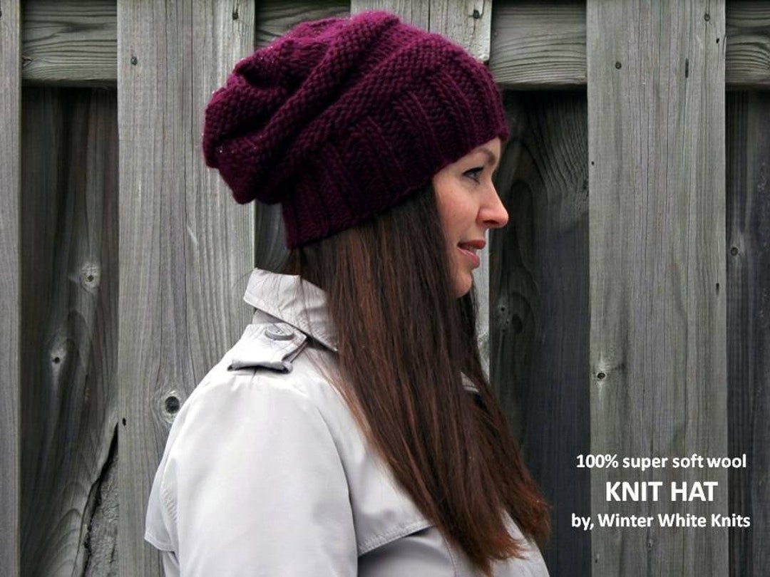 WOOL KNIT HAT, Super Soft Knit Hat, Beanie Hat, Deep Plum Berry Knitted ...