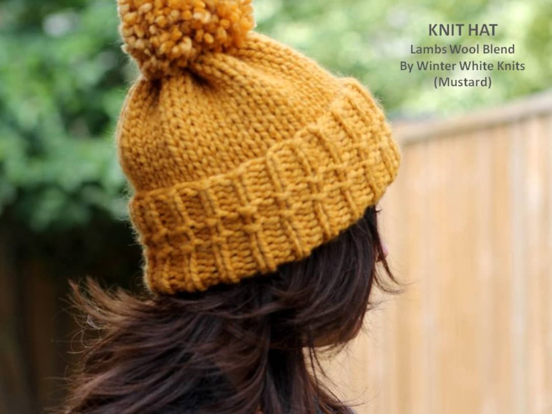 Mustard Yellow Knit Hat, Knit Fold-up Brim Hat, Cuffed Beanie, Chunky ...