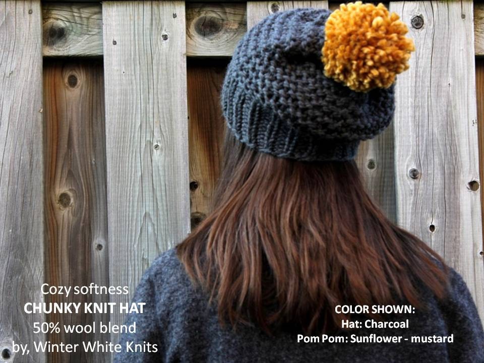 Chunky Knit Hat, COZY WOODS HAT, Pom Pom Knit Hat, Knit Winter Hat ...