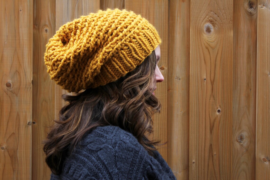 Knit Slouchy Hat, Hand-knit Hat, Slouchy Beanie Hat, Knit Hat, Soft ...