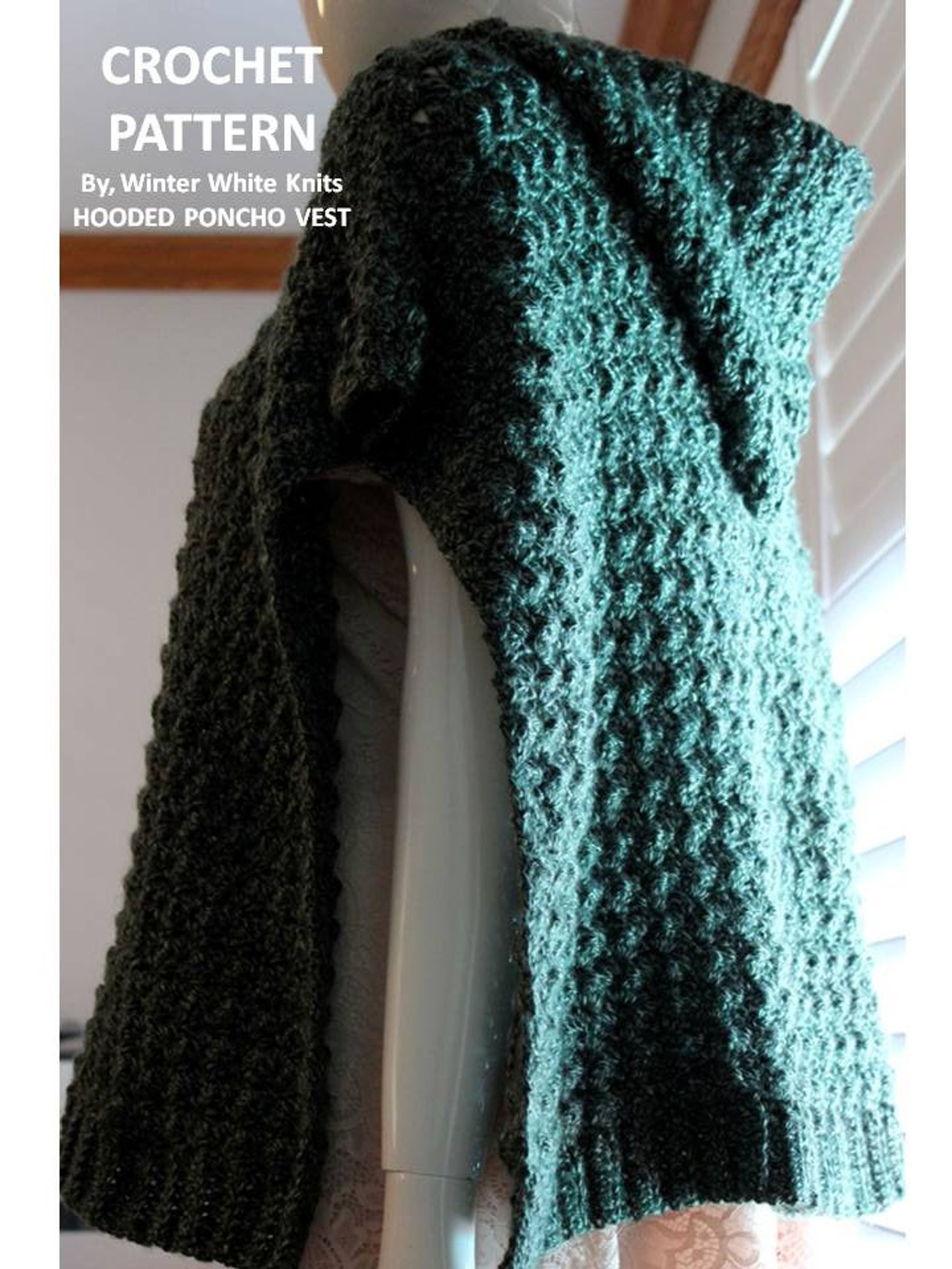 Crochet Poncho Pattern, Crochet Hooded Poncho Vest Pattern, Hooded ...