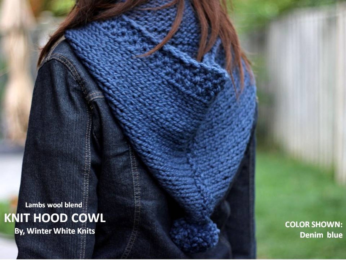 Hand-knit Hood, Cowl With Winter Hood, Wool Hood, Wool Hood Hat, Winter ...