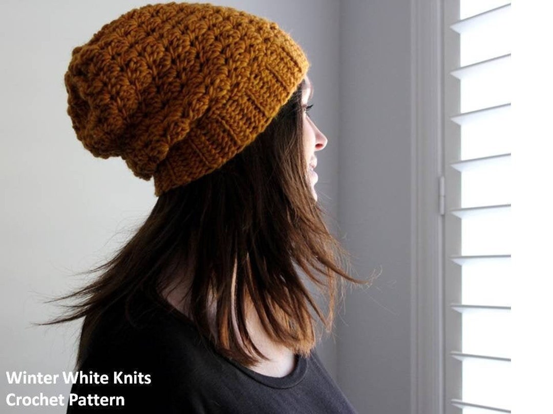 Crochet Hat Pattern, Textured Crochet Hat, Slouchy Crochet Beanie ...