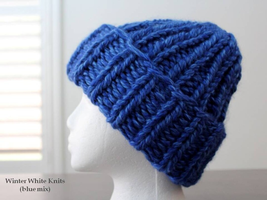Hand Knit Cuffed Beanie Folded Brim, Extra Warm, Hand-knitted Hat ...