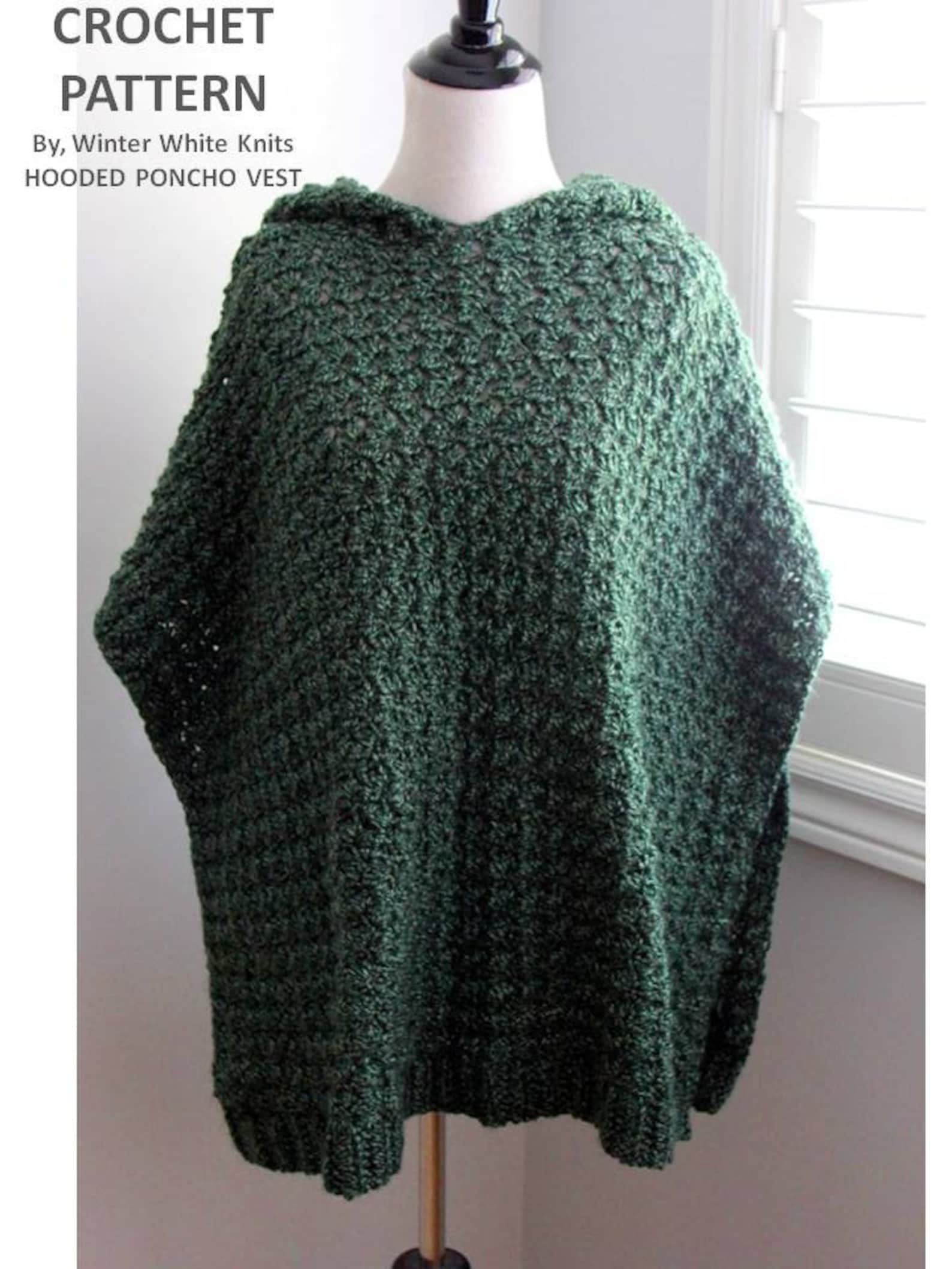 Crochet Poncho Pattern, Crochet Hooded Poncho Vest Pattern, Hooded ...