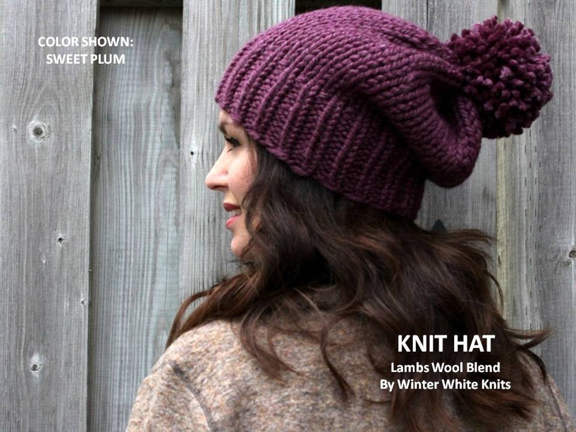 Pom pom knit hat beanie hat Knit Pom Pom hat Toque Slouchy | Etsy