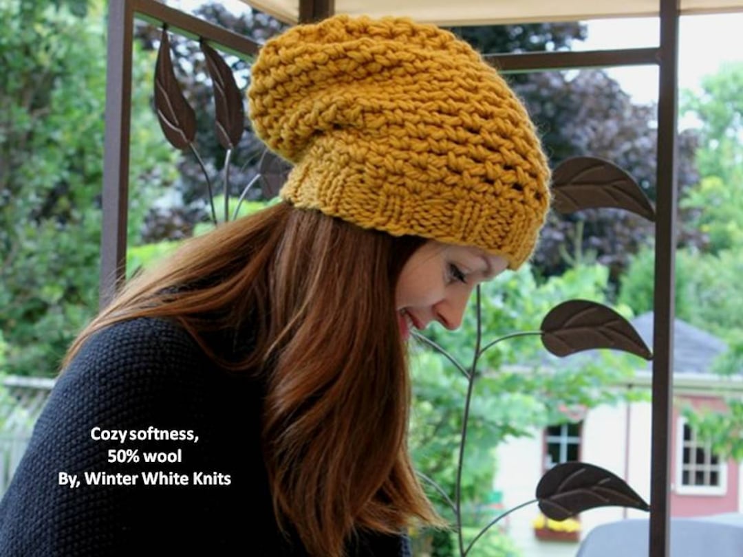 Knit Hat, Slouchy Beanie Hat, Knit Wool Hat, Handmade for Your Order ...