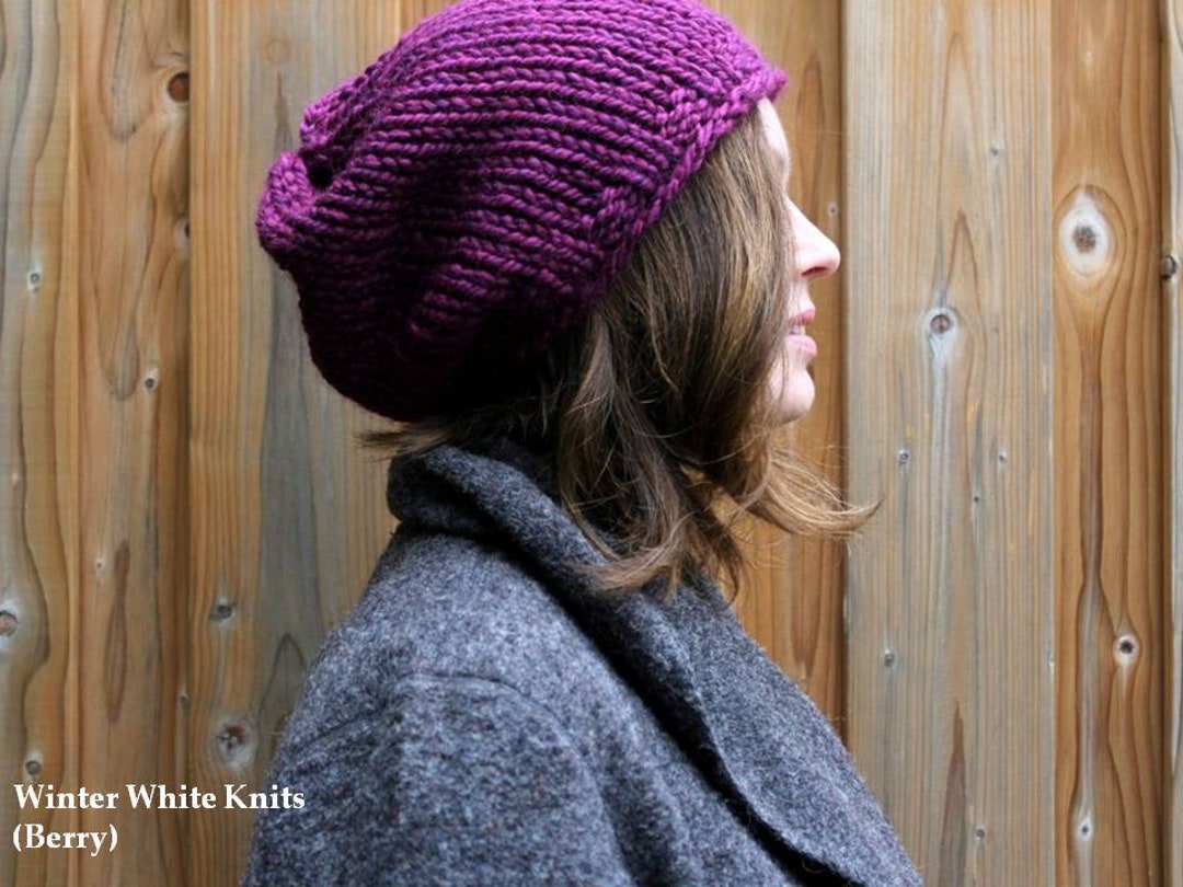 Hand Knit Hat, Relaxed Fit Knitted Hat, Slouchy Knit Hat, Knit Winter ...