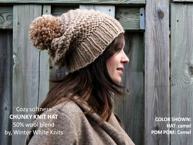 Chunky Knit Hat, COZY WOODS HAT, Pom Pom Knit Hat, Knit Winter Hat ...