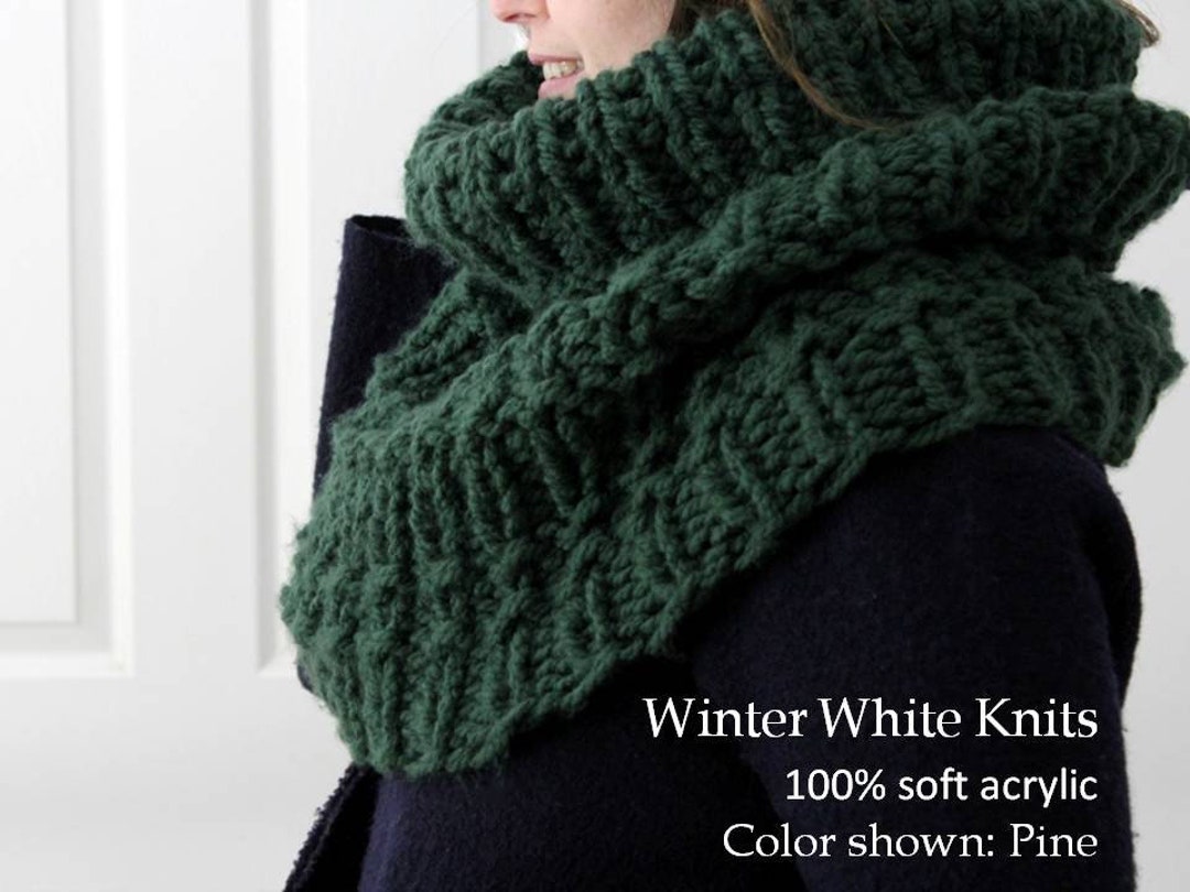 Pine Acrylic Knit Large Cowl Scarf, Knit Winter Cowl, Hand-knit Cowl ...