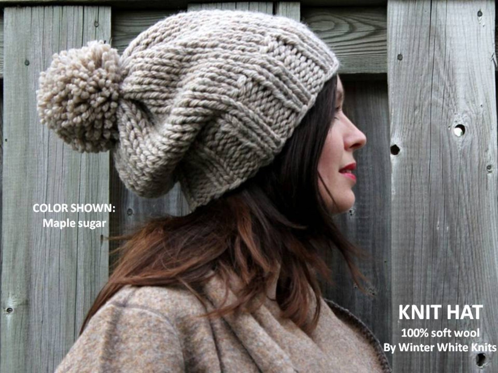 WINTER WOOL HAT, Pom Pom Knit Hat, Beanie Hat, Cozy Soft Slouchy Hat ...