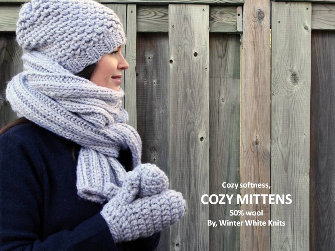 COZY MITTENS, Chunky Mittens, Winter Mittens, Dove Grey Mittens, Many ...