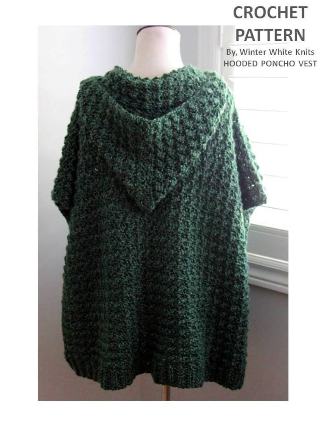 Crochet Poncho Pattern, Crochet Hooded Poncho Vest Pattern, Hooded ...