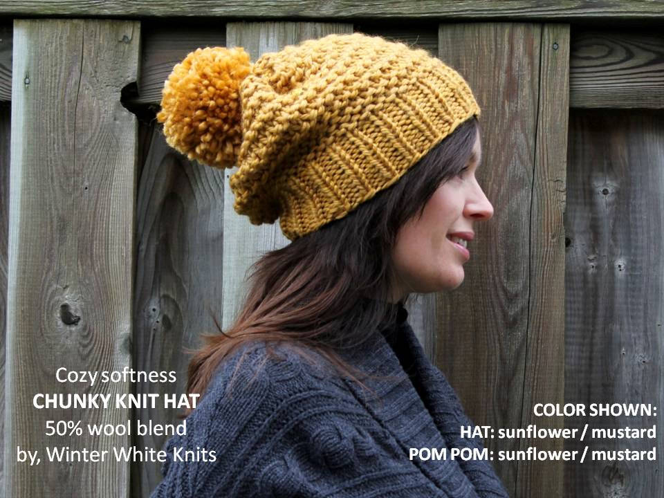 Chunky Knit Hat, COZY WOODS HAT, Pom Pom Knit Hat, Knit Winter Hat ...
