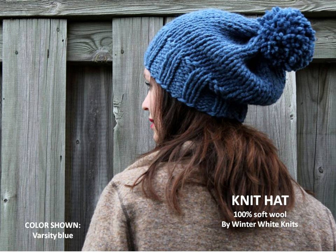WINTER WOOL HAT, Pom Pom Knit Hat, Beanie Hat, Cozy Soft Slouchy Hat ...