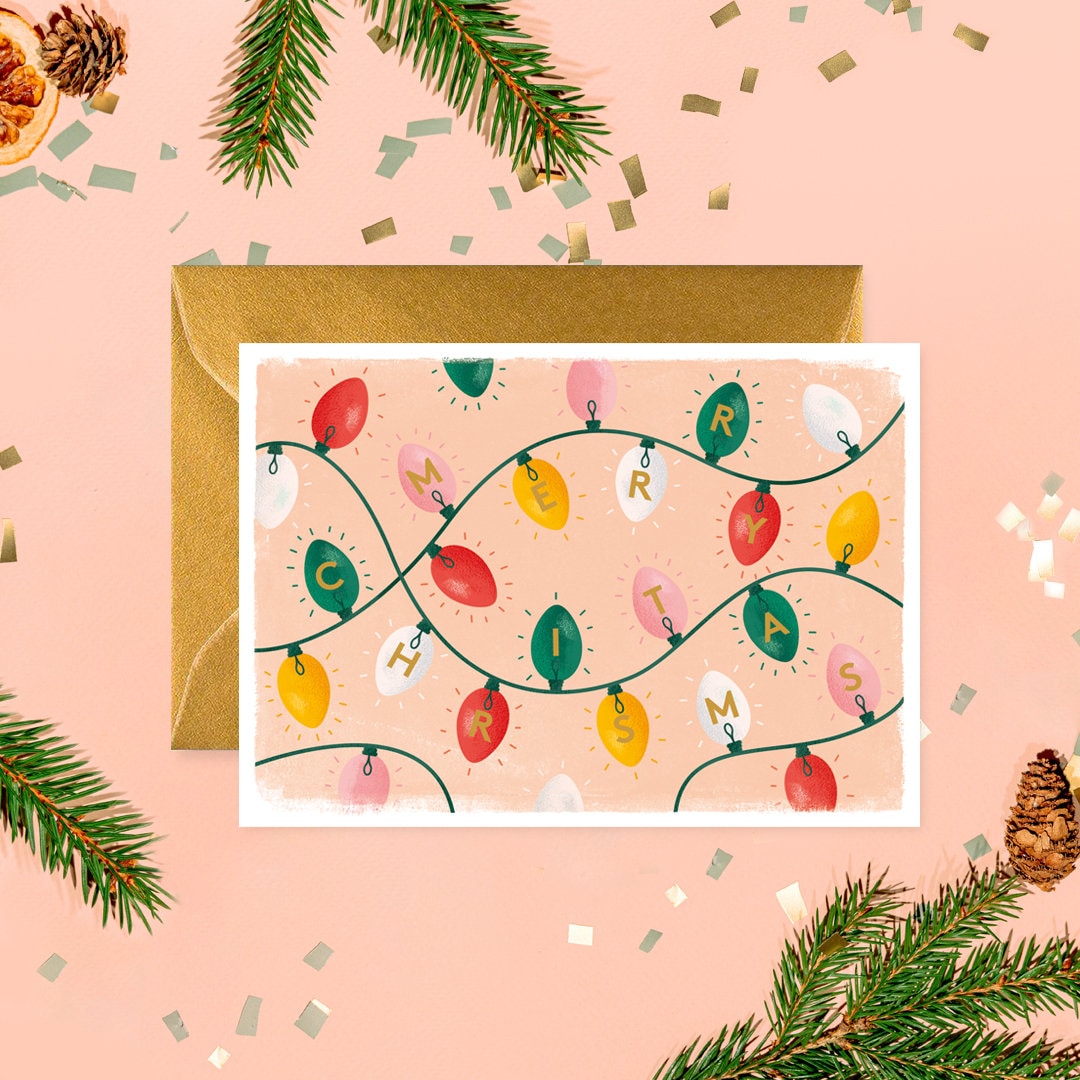 Merry Christmas Twinkle Lights Greeting Card - Etsy