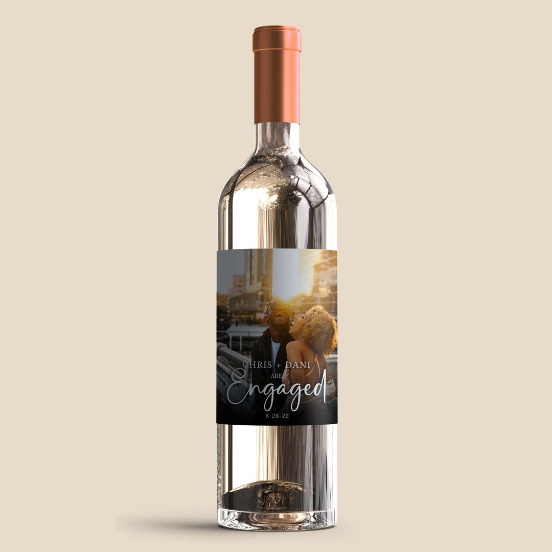 Custom Photo Wine Label for Engagement Celebration Wine Label With ...