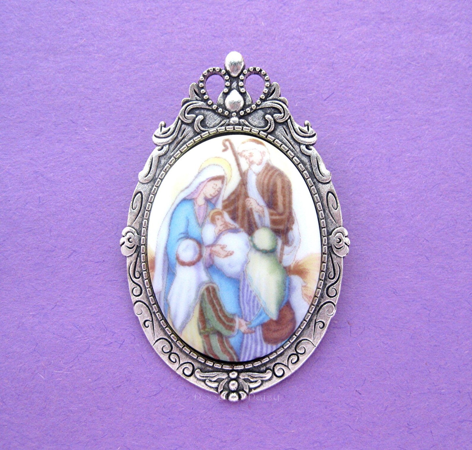 Porcelain Cameo Mary Joseph and Baby Jesus and Shepherds Nativity ...
