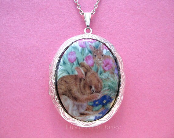 Porcelain Praying BUNNY RABBITS & Tulips Cameo Costume Jewelry | Etsy